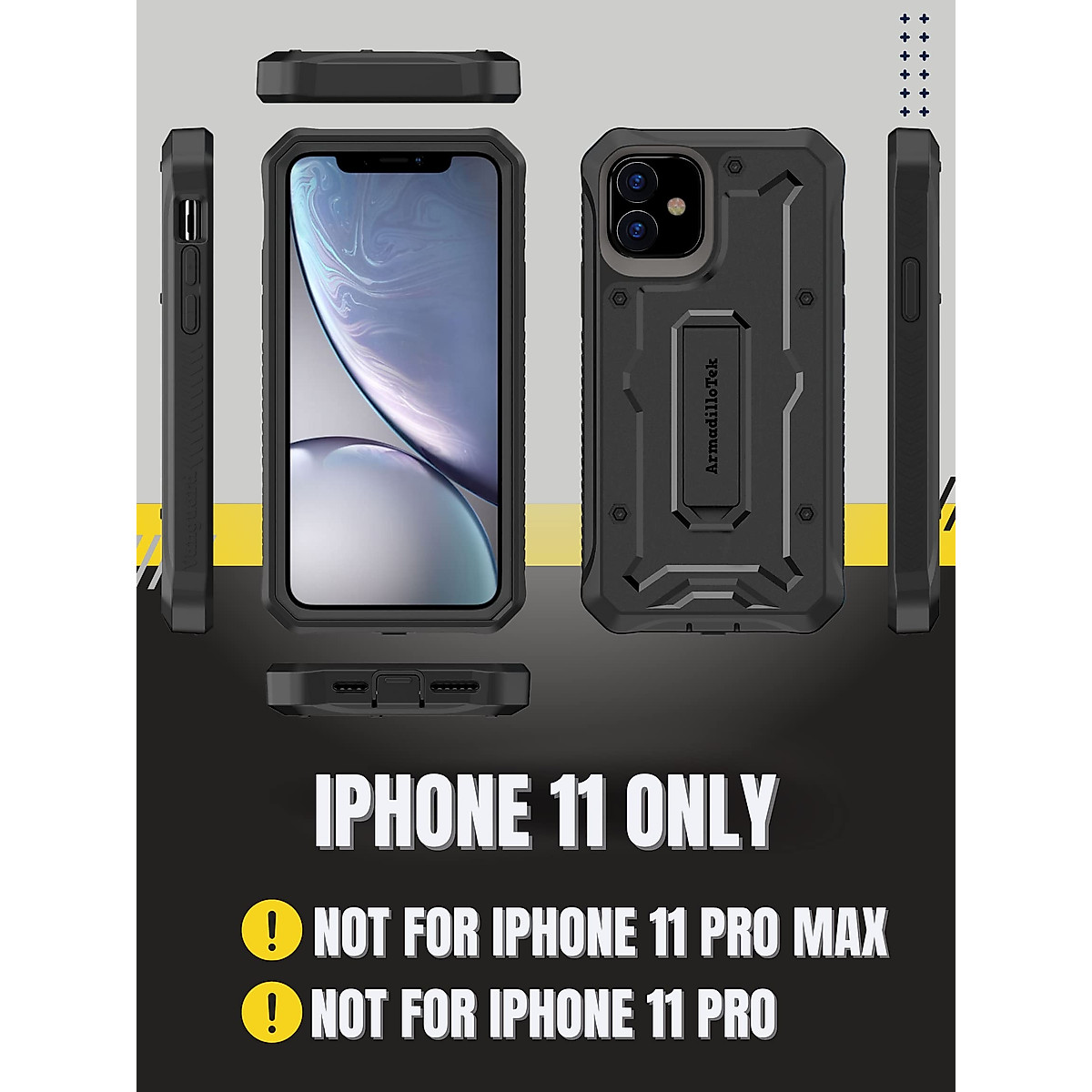 ArmadilloTek Vanguard Case Compatible with iPhone 11 (6.1 inches) Military Grade Full-Body Rugged with Kickstand and Built-in Screen Protector (Black)