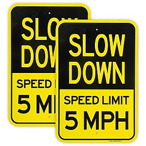 2-Pack Large Slow Down Sign, Speed Limit 5 MPH Sign, 18"x 12" .04" Aluminum Reflective Sign Rust Free Aluminum-UV Protected and Weatherproof