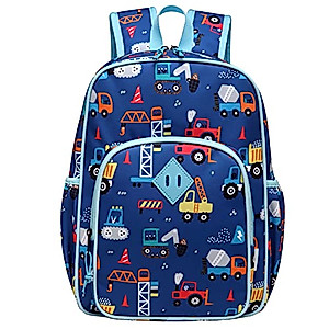 VASCHY Toddler Kids backpacks, Cute Lightweight Water Resistant Preschool Kindergarten Daypack SchoolBag Boolbag for Boys Construction Cars
