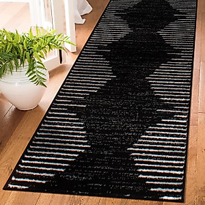 Rugshop Bohemian Stripe Stain Resistant High Traffic Living Room Kitchen Bedroom Dining Home Office Runner Rug 2'x7' Black