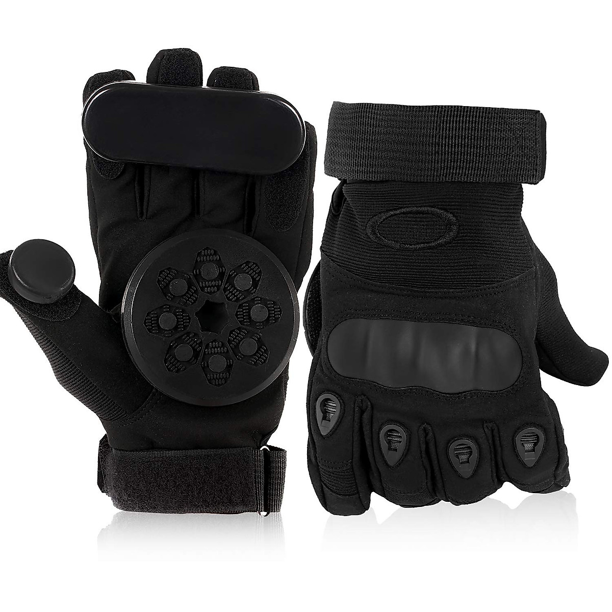 LOSENKA Skateboard Gloves with Sliders，Standard Longboard Downhill Slide Gloves Skate Gloves with 2 Slider Puck Set (Black)