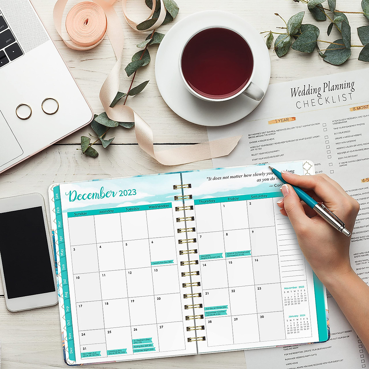 2023-2024 Planner - 2023-2024 Academic Weekly & Monthly Planner with Tabs, 6.3" x 8.4", July 2023 - June 2024, Hardcover with Back Pocket + Thick Paper + Twin-Wire Binding - Contrast Watercolor