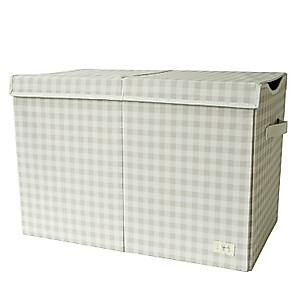 3 Sprouts Recycled Fabric Toy Chest Storage Box - Extra Large Toy Storage Box, Sturdy Toy Bins - Kids Organizer for Bedroom - Toybox Basket with Lid for Kids, Toddlers, Boys, Girls - Gingham Beige