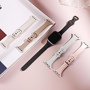 QRose 5 Pack Bands Compatible with Apple Watch 38mm 40mm 41mm 42mm 44mm 45mm 49mm, Slim Thin Narrow Replacement Silicone Sport Strap Wristbands for iWatch Series Ultra 8/7/6/5/4/3/2/1 SE Women Men