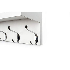 AHDECOR Entryway Floating Wall Mounted Coat Rack, Storage Hanging Shelf with 4 Durable Hangers, White, Set of 2