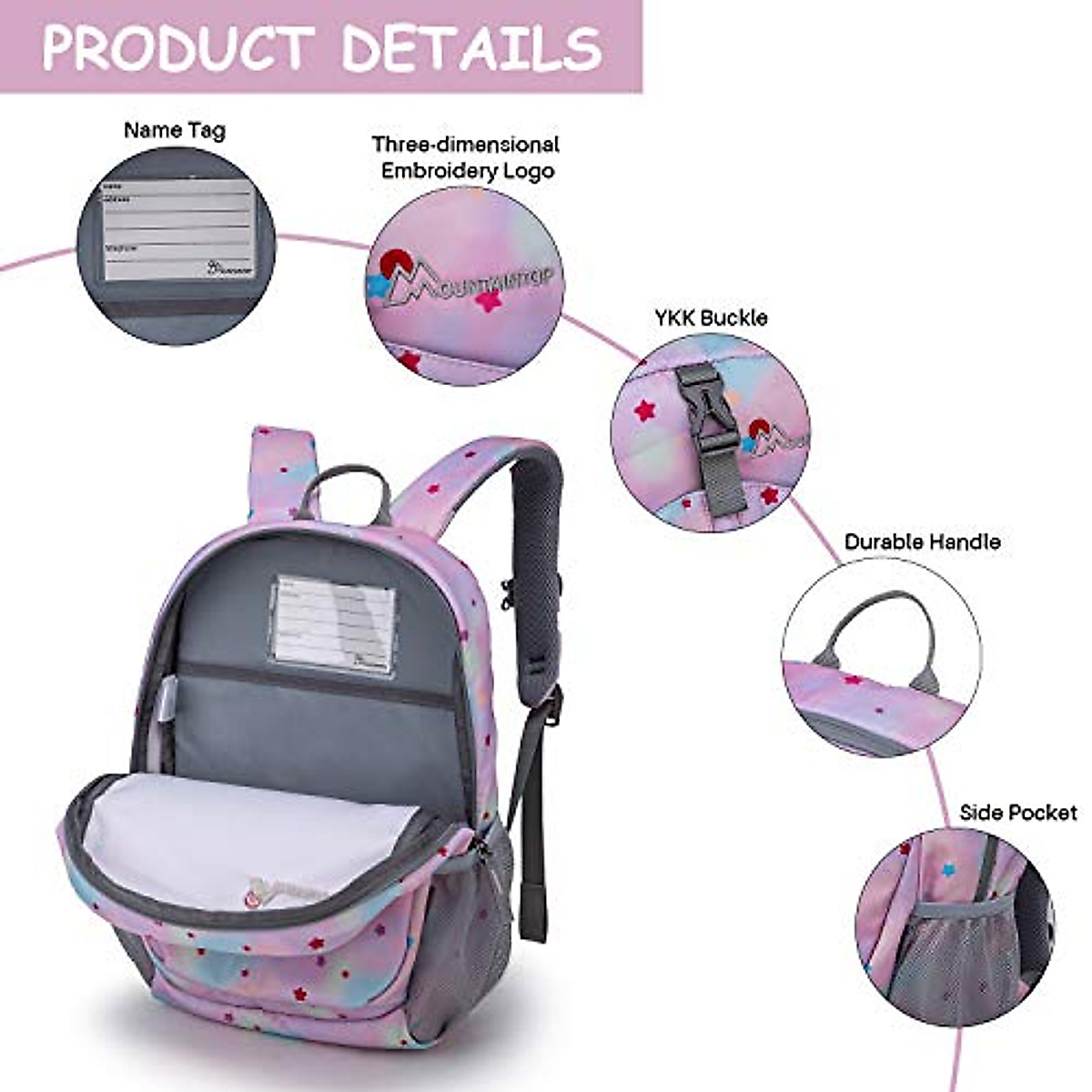 MOUNTAINTOP Kids Backpack for Boys Girls Preschool Kindergarten Children Backpacks,Star Print 12L