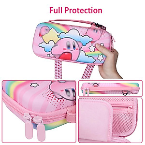 TIKOdirect Carrying Case for Nintendo Switch & OLED Mode, Cute Portable Travel Bag in Newest Updated Design of Pink Interior with an Adjustable Shoulder Strap, Pink Kirby