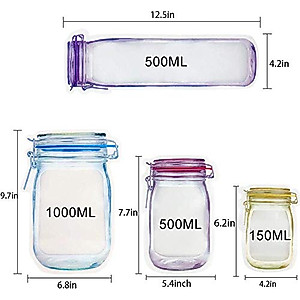 Mason Jar Zipper Bags, Meltset M 12Pcs Reusable Resealable Snack Sandwich Nut Ziplock Bottles Bags, Leakproof Airtight Seal Food Saver Bags for Travel Camping and Kids