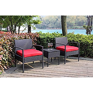 PROHIKER 3 PCS Patio Rattan Conversation Chair Set, 3 PCS Patio Wicker Rattan Furniture Set, Patio Wicker Rattan Table