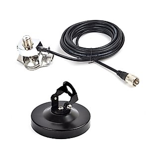 TWAYRDIO Angle Adjustable 180° Radio Antenna Magnetic Mount 4 Inch Base with Stainless Steel Car Clip Antenna Mount Trunk Lid Hatchback Mount Bracket and SO239 to PL-259 16.4ft RG-58 Coaxial Cable