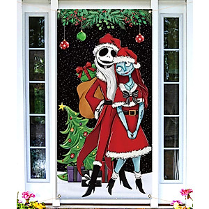 Christmas Door Cover The Nightmare Before Christmas Winter Holiday Party Front Door Banner Photography Home Porch Decoration