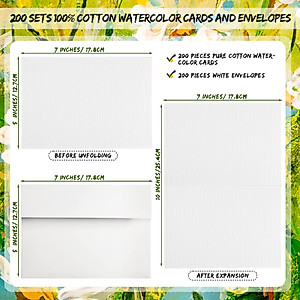 Fainne 200 Set 5 x 7 Inch Pure Cotton Watercolor Cards Set Foldable Blank Cotton Watercolor Cards with Envelopes 140lb Heavyweight Paper Watercolor Postcards for Art Painting Creative Thank Note