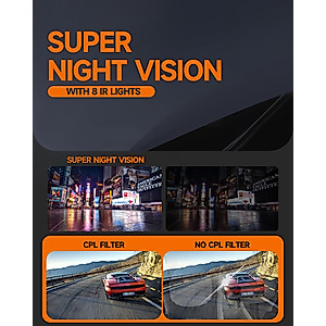 360° Dash Cam Front and Rear, 4 Channel FHD 4 * 1080P, Voice Control, CPL Filter, Car Camera with WiFi, Front 2K+1080P*2 Dash Camera for Cars, Free 128GB SD Card, Night Vision, 24H Parking Mode