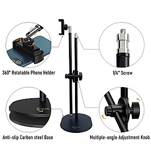 CAOGE Overhead Phone Stand, Live Stand, Adjustable Tabletop Phone Mount, Phone Holder Mount 360° Rotation, Long Arm Bracket for Filming, Tiktok, Crafting, Baking, Drawings, Cooking and Recording