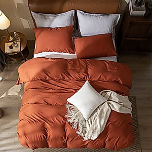 Burnt Orange Duvet Cover King, 100% Washed Microfiber Pink Bedding Set 3 Pieces Duvet Cover, 1 Duvet Cover with 2 Pillowcases, with Zipper Closure, Ultra Soft Feel Natural Wrinkled (Burnt, King)