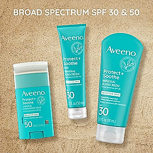 Aveeno Protect + Soothe Face Mineral Sunscreen with Broad Spectrum SPF 30 for Sensitive Skin, Lightweight & Non-Greasy Face Sunscreen, Water-Resistant UVA/UVB Protection, 1.7 fl. oz