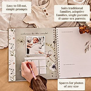 Peachly Baby Memory Book | Minimalist First Year Keepsake for Milestone | Simple Baby Scrapbook Books for Girl | 60 Pages Beige Linen - Fleur