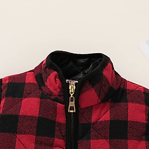 MAMAMI Kid Little Girls Puffer Lightweight Plaid Quilted Vest Cute Winter Outwear Padded Outfit(7-8 Years, Red&Black)