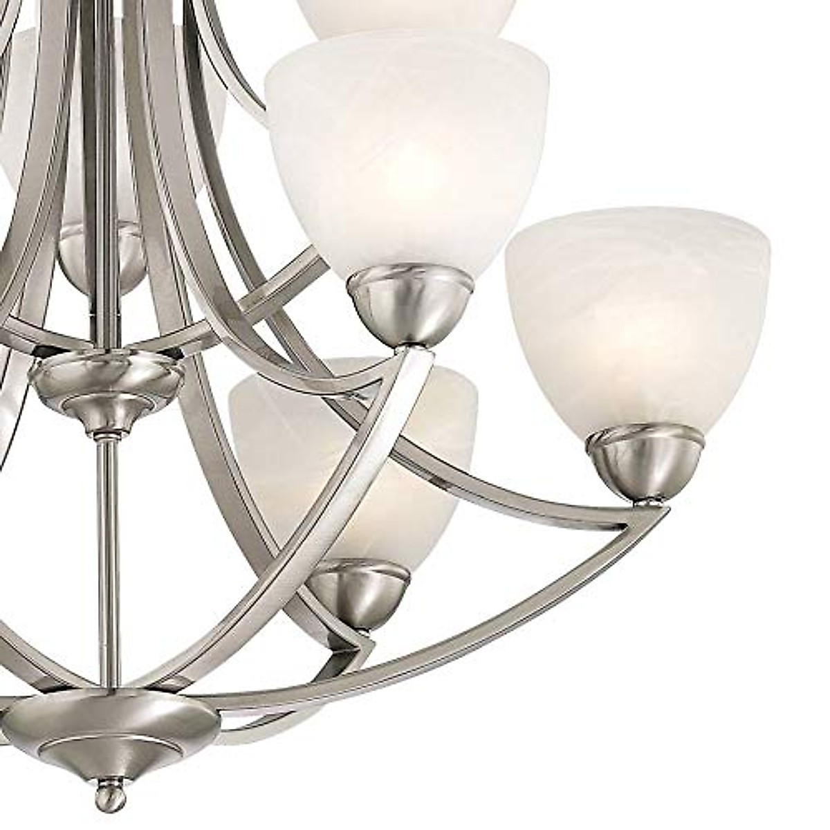 Possini Euro Design Milbury Satin Nickel Chandelier 30" Wide Modern White Alabaster Glass 2 Tier 9-Light Fixture for Dining Room House Foyer Entryway Kitchen Bedroom Living Room High Ceilings