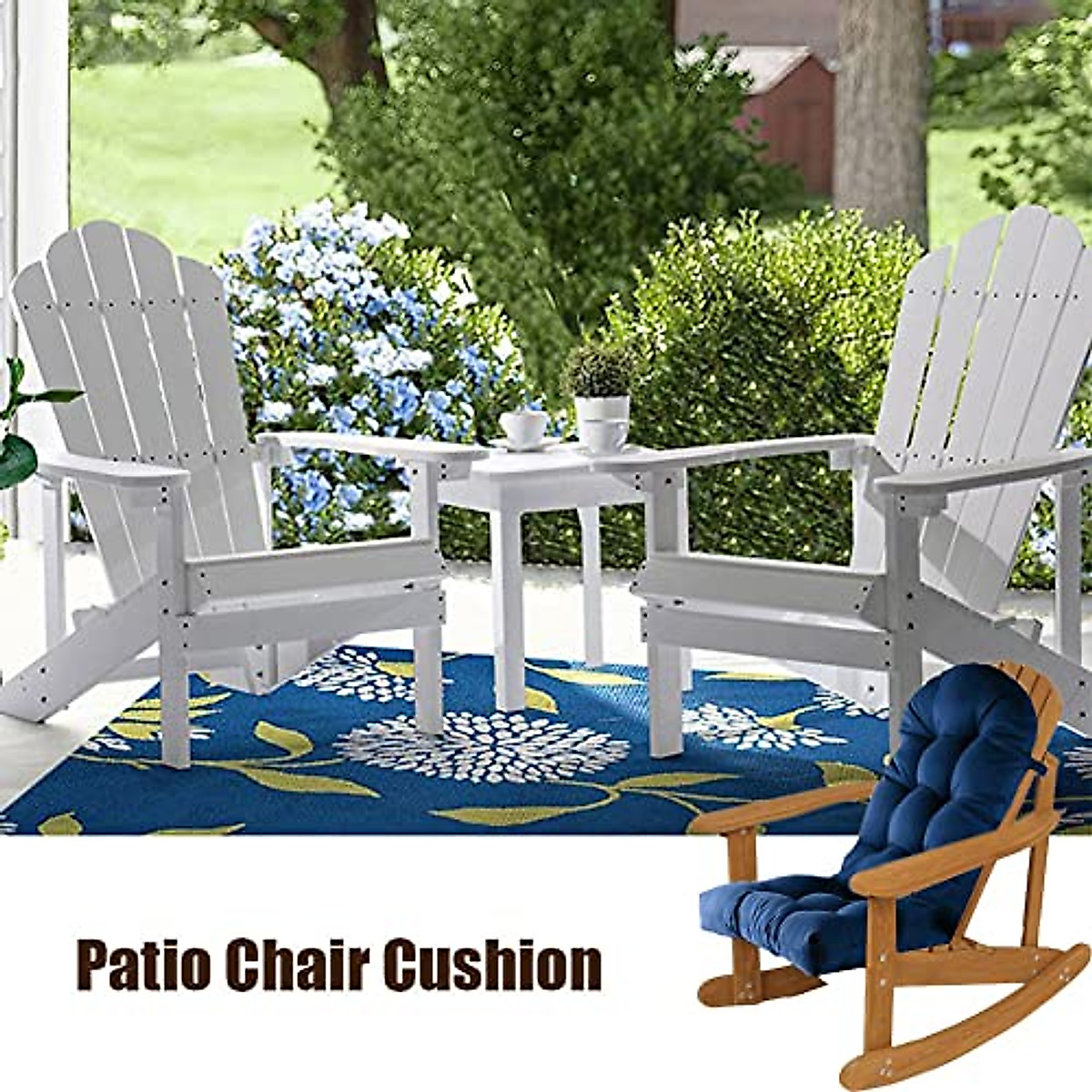 Rocking Chair Cushion Pad, Water Resistant Patio Chair Cushion for Adirondack Chair High Back Indoor Outdoor Soft Thickened Patio Chaise Lounger Cushion Overstuffed Patio Chair Cushion (Navy Blue)