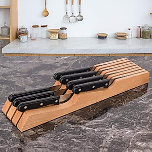 Hemoton Kitchen Knife Block Wood Drawer Knife Organizer Bamboo in Drawer Knife Holder Tray Knives Storage Rack Chopping Knife Stand for Home