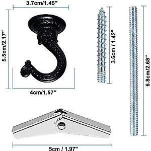 GDQLCNXB 2 Sets 55mm/2.17" Ceiling Metal Ceiling Hooks, Heavy Duty Swag Ceiling Hooks with Hardware for Hanging Plants/Chandeliers/Wind Chimes/Ornament (Black Color)