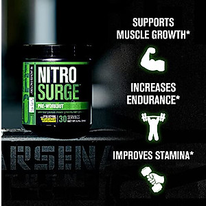 NITROSURGE Pre Workout Supplement - Endless Energy, Instant Strength Gains, Clear Focus, Intense Pumps - Nitric Oxide Booster & Powerful Preworkout Energy Powder - 30 Servings, Cherry Limeade