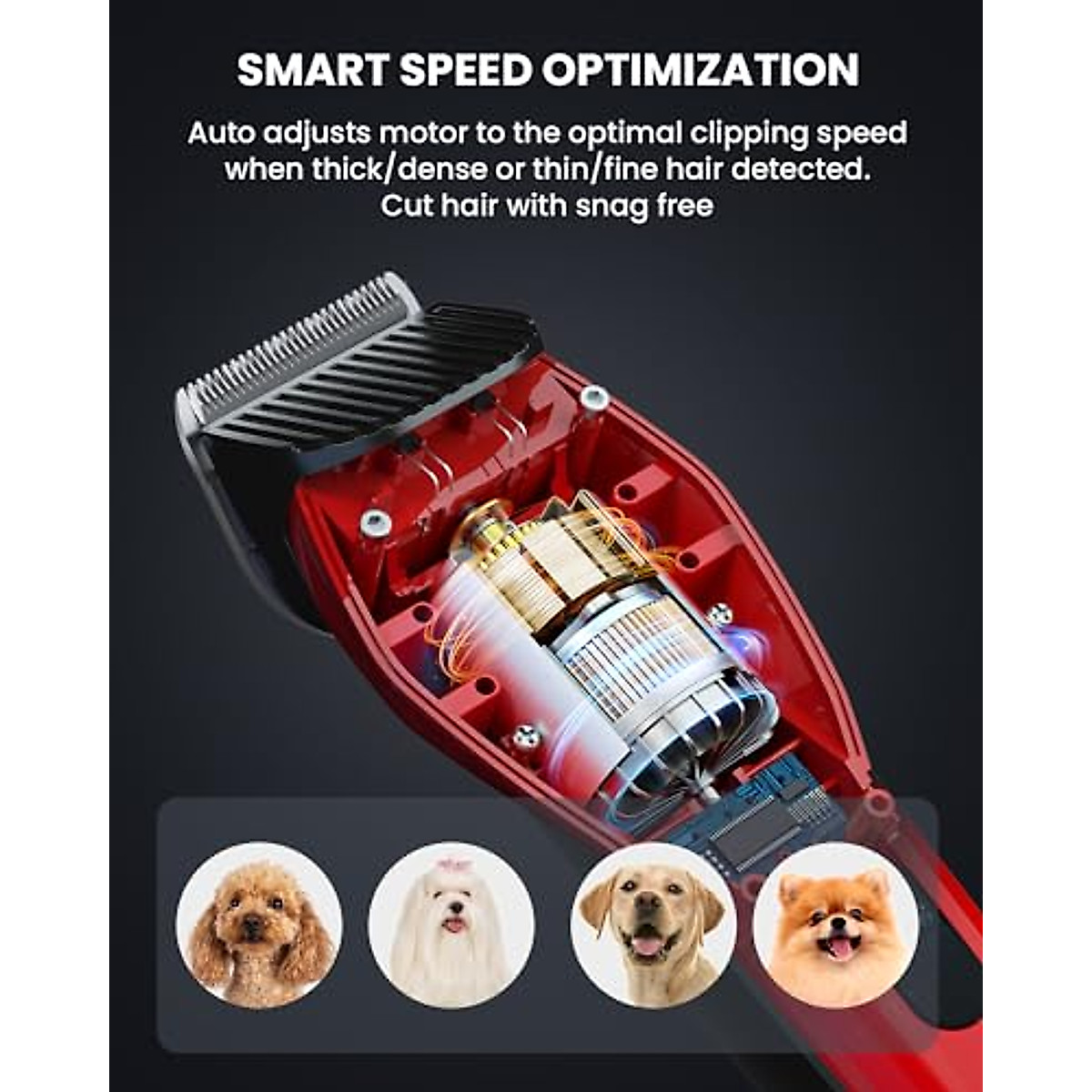 DOG CARE Smart Dog Clippers, Cordless Grooming Clipper Kit with Heatproof Blades, LED Display, 3 Speeds, Auxiliary Light, Rechargeable Heavy-Duty Professional Pet Hair Trimmer Shaver for Dog Cat
