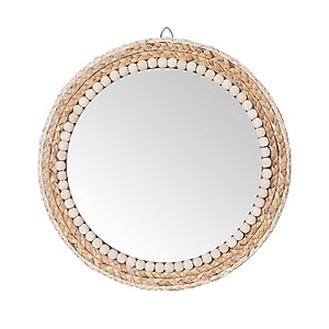 SWTHONY 15 Inch Boho Round Hanging Wall Mirror Decorative Rattan Circle Wall Mounted Mirror for Farmhouse, Living Room, Bedroom, Bathroom