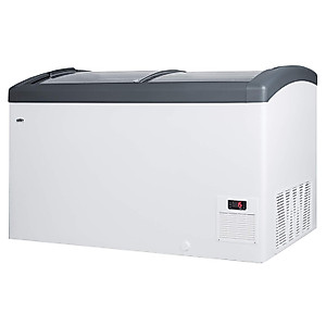 Summit FOCUS131 Top Display Commercial Freezer with 12.4 cu. ft. Capacity Digital Thermostat Sliding Glass Lid Manual Defrost Casters Hammered Aluminum Interior in White