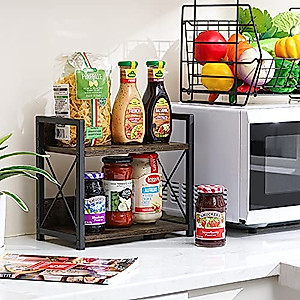 Giikin Countertop Shelf Organizer, 2 Tier Kitchen Spice Rack Organizer, 2 Tier Lazy Susan Organizer, 2 Tier Spice Turntable Organizer(Rustic Brown)