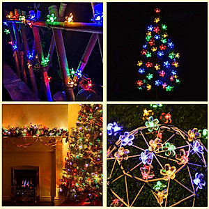 HOINCO Solar Flower String Lights,1Pack 39.4 FT 100 LED Fairy Light Decorations for Garden Fence Patio Yard Christmas Tree, Home, Lawn, Wedding, Patio, Party Decoration (Multi Colored)