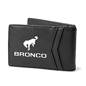 iPick Image, Compatible with - Ford Bronco Black PU Leather Slim RFID Resistant Bi-fold Men Wallet