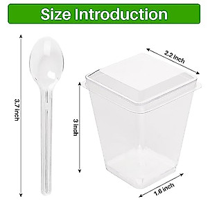 Wiaregom 50Pack 5oz Square Plastic Dessert Cups with Lids and Spoons,Clear Parfait Appetizer Cups for Tasting Party Desserts Fruit birthday Party