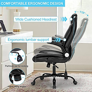 Seevoo Office Chair Desk Chair High Back Computer Chair - Adjustable Lumbar Support with Flip-Up Arms PU Leather Chair with Spring Cushion