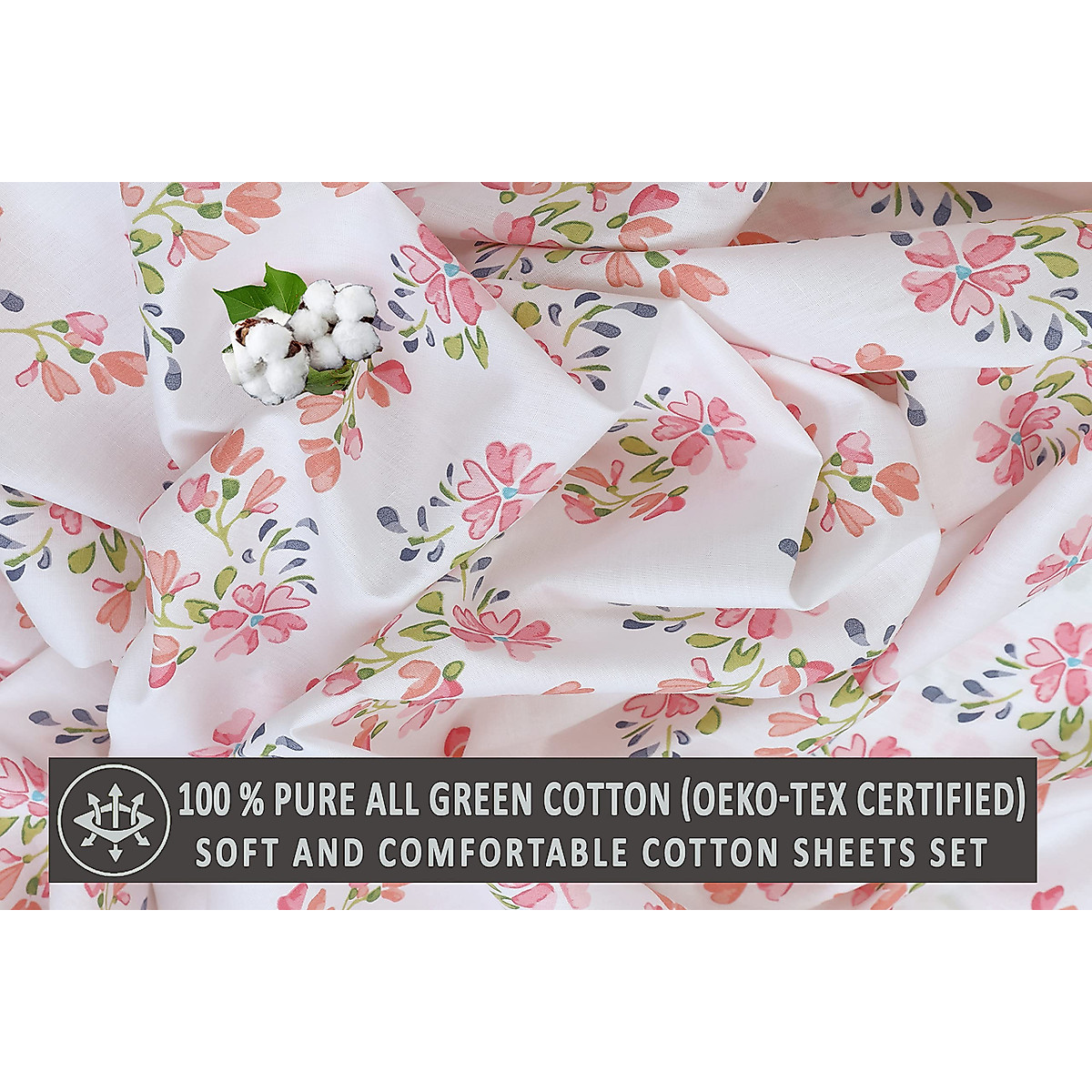 RUVANTI 100% Cotton Full Size Bed Sheets, 4 Pieces, Soft & Breathable Percale Weave Bedding, Deep Pocket 16", Hotel Standard, Crisp Cool Feel, Durable, Perfect Sheet Set Floral, Bloomex