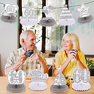 RUMIA 9Pcs 60th Wedding Anniversary Decorations 60th Diamond Wedding Anniversary Honeycomb Centerpiece Diamond Wedding Anniversary Table Toppers Centerpiece Decorations