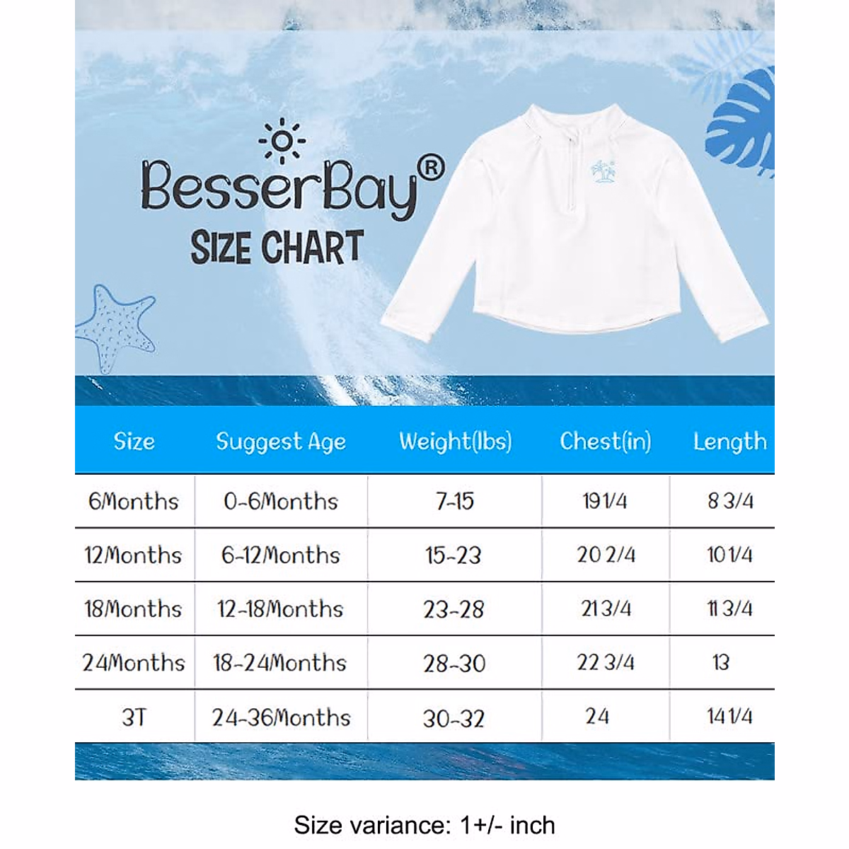 BesserBay Unisex Baby UV Raglan Long Sleeve White Beach Rash Guard Shirt Front Half Zip UPF 50+ Swimwear Sun Top 12-18 Months