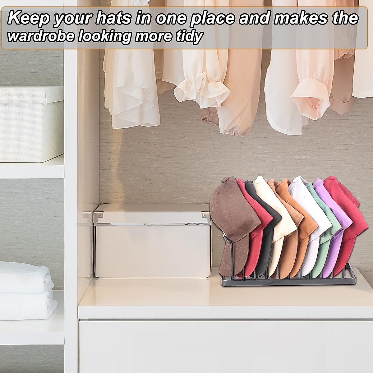 GallFould Hat Stand for Baseball Caps Display and Organizer - 2 Pack Metal Hat Organizer for 20 Baseball Caps - Free Standing/No Install Hat Rack for Closet, Bedroom, Tabletop (Black)