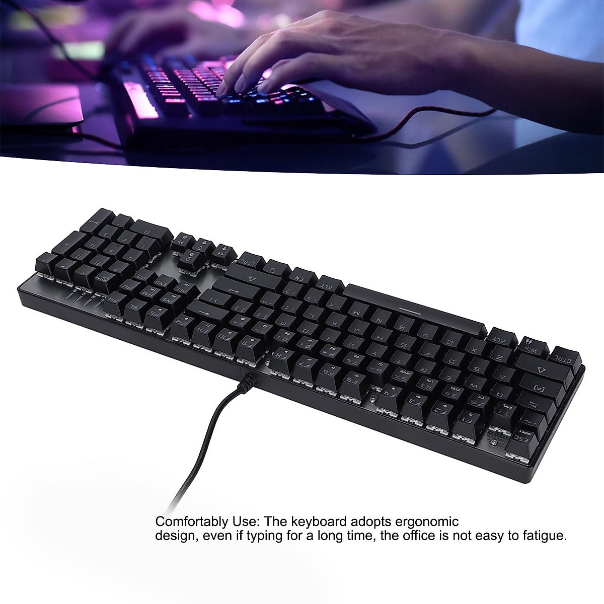 Byged Mechanical Keyboard, 104 Keys RGB Keyboard Wired PC Gaming Keyboard Durable Mechanical USB Keyboard with Blue Switch, for Desktop Laptop
