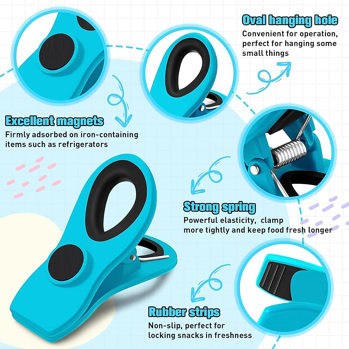 JTIEO 10 Pack Chip Clips Bag Clips Magnetic Clips Chip Clips Bag Clips Food Clips Plastic Bag Clips for Food Magnet Clips Clips for Food Packages Magnetic Clips Heavy Duty