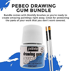 Pebeo Drawing Gum Made in France - Masking Fluid for Watercolor Painting and Various Art Projects - Bundled with Moshify Applicator Brush Set