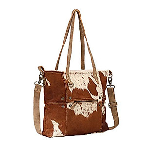 Myra Bag Camel Upcycled Canvas & Cowhide Tote Bag S-1465