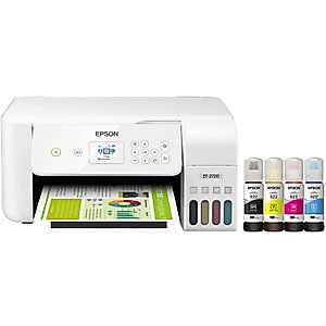 Epson EcoTank ET-2720 All-in-One Wireless Color Inkjet Supertank Printer for Office, White - Print Scan Copy - 5760 x 1440 dpi, Voice Activated, 10.5 ppm, 1.44" LCD, Borderless Print, Ethernet, WiFi