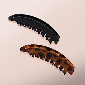 Kitsch Banana Hair Clips for Women - Large Banana Clip for Thick Hair | Cute Hair Clips for Girls | Banana Clips for Thin Hair | Banana Hair Clip, Big Claw Clips for Thick Hair, 2pc (Black & Tortoise)