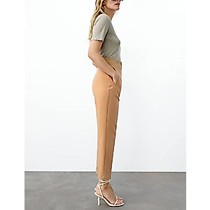 Ugerlov Women's High Waisted Dress Pants Work Business Casual Slacks Tapered Ankle Pants with Pockets, Orange Yellow Large