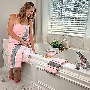 Kafthan Fishbone Soft & Absorbent Turkish Cotton Bathroom Towel Set with Bath Towel, Face/Hand/Hair Towel & Washcloth - Thick, Quick Dry Towels for Shower - Pink, Set of 4