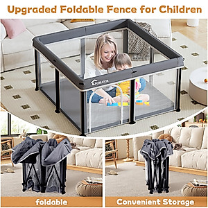 LFCREATOR Foldable Baby Playpen, Playpen for Babies and Toddlers Indoor & Outdoor,Baby Activity Center with Visible Breathable Mesh,50”×50”（Grey）