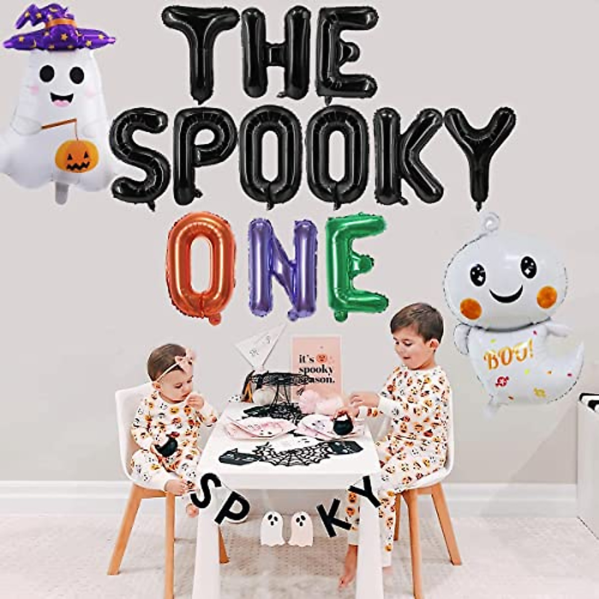 Spooky One Birthday Decorations Include The Spooky One Balloons Banner and Ghost Balloons for Girl Boy Halloween Themed 1st Birthday Party Decorations