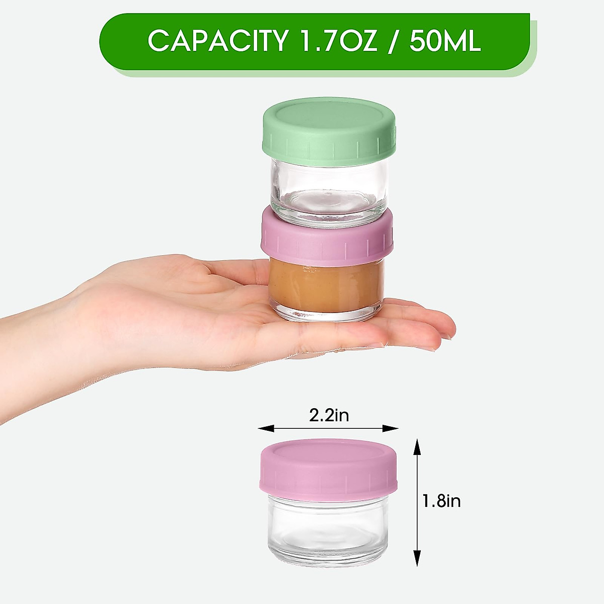 KITCHOP 6 Pack Salad Dressing Container To Go, 1.7oz Small Glass Dressing Containers with Lids, Condiment Containers for Lunch Box, Dipping Sauce Cups Set for Food, Salad Jars with Lids Meal Prep